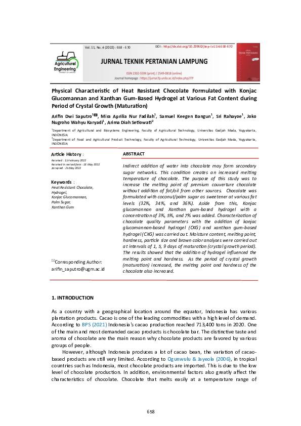 (PDF) Physical Characteristic of Heat Resistant Chocolate Formulated ...