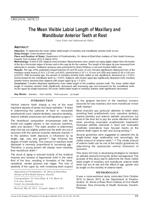 (PDF) The mean visible labial length of maxillary and mandibular ...