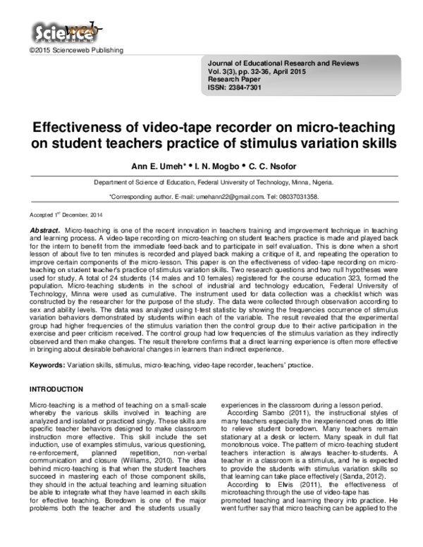 (PDF) Effectiveness of video-tape recorder on micro-teaching on student ...