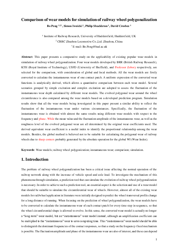 (PDF) Comparison of wear models for simulation of railway wheel ...