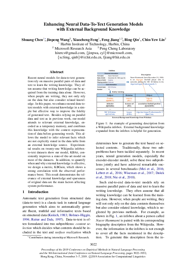 (PDF) Enhancing Neural Data-To-Text Generation Models with External Background Knowledge