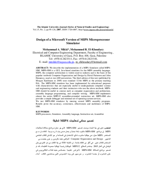(PDF) Design of a Microsoft Version of MIPS Microprocessor Simulator