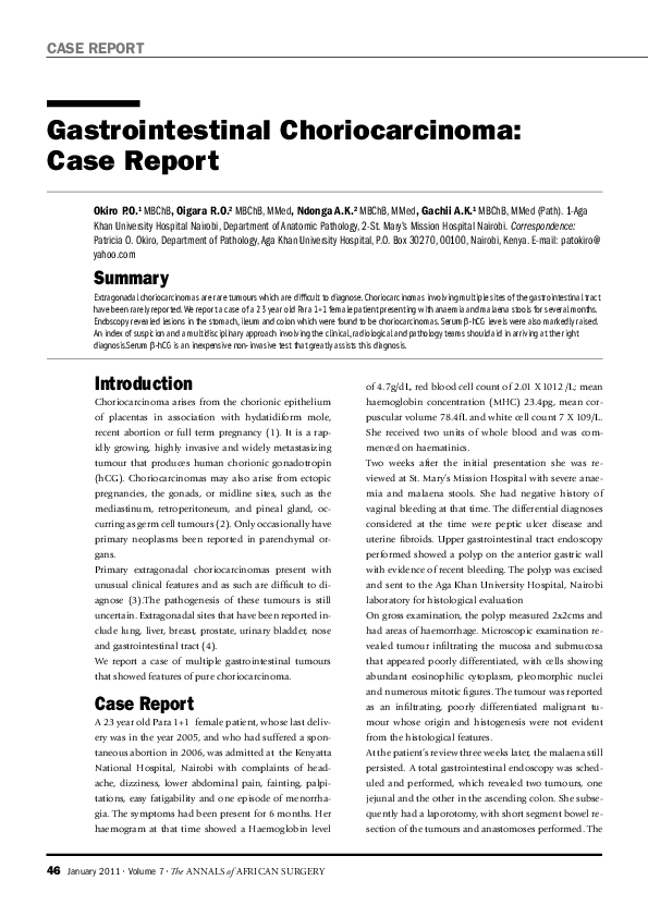 (PDF) Gastrointestinal Choriocarcinoma: Case Report