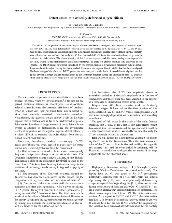 (PDF) Defect states in plastically deformedn-type silicon