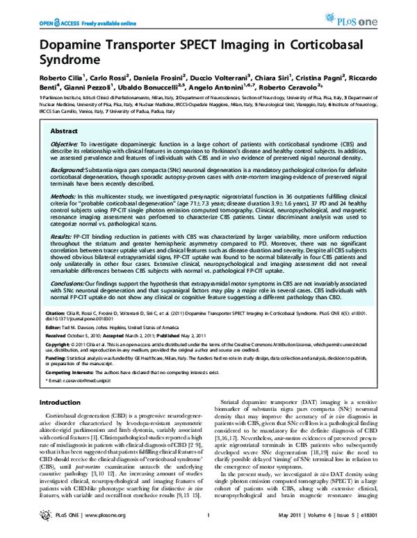 (PDF) Dopamine Transporter SPECT Imaging in Corticobasal Syndrome