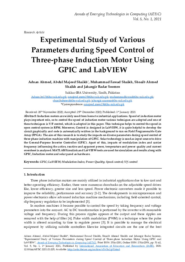 (PDF) Experimental Study of Various Parameters during Speed Control of Three-phase Induction ...