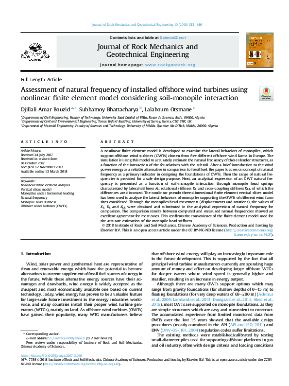 Pdf Assessment Of Natural Frequency Of Installed Offshore Wind Turbines Using Nonlinear Finite