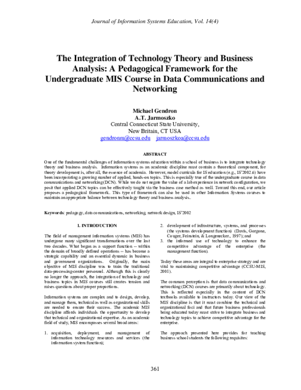 (PDF) The integration of technology theory and business analysis: A ...