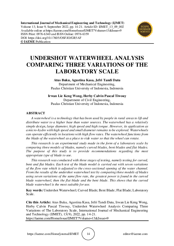 (PDF) Undershot Waterwheel Analysis Comparing Three Variations of the ...