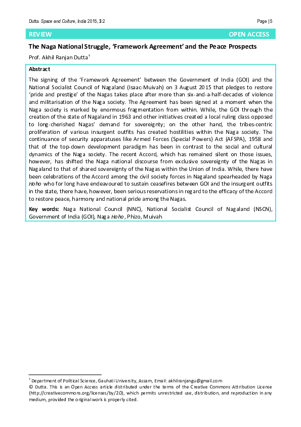 (PDF) The Naga National Struggle, ‘Framework Agreement’ and the Peace Prospects