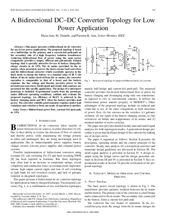 (PDF) A bidirectional DC-DC converter topology for low power application