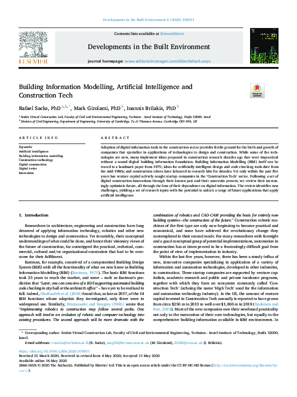 (PDF) Building Information Modelling, Artificial Intelligence and Construction Tech