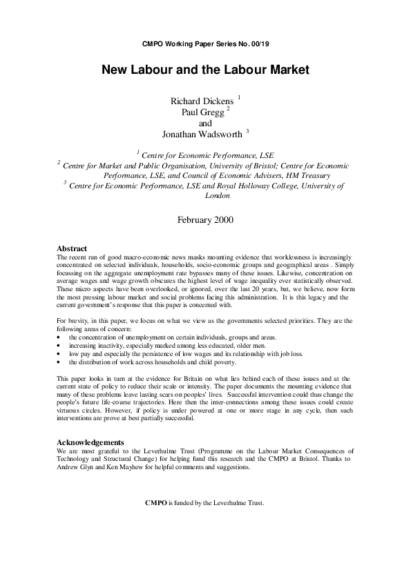 (PDF) New Labour and the labour market