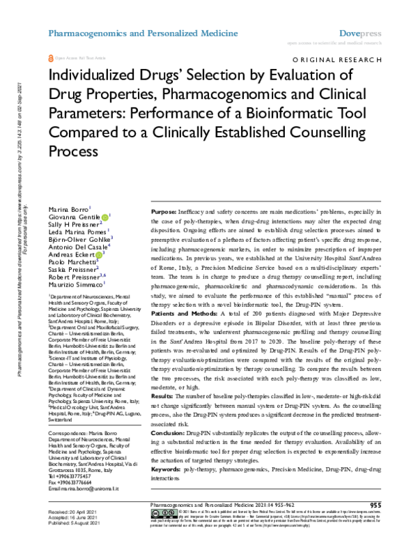 (PDF) Individualized Drugs’ Selection by Evaluation of Drug Properties ...