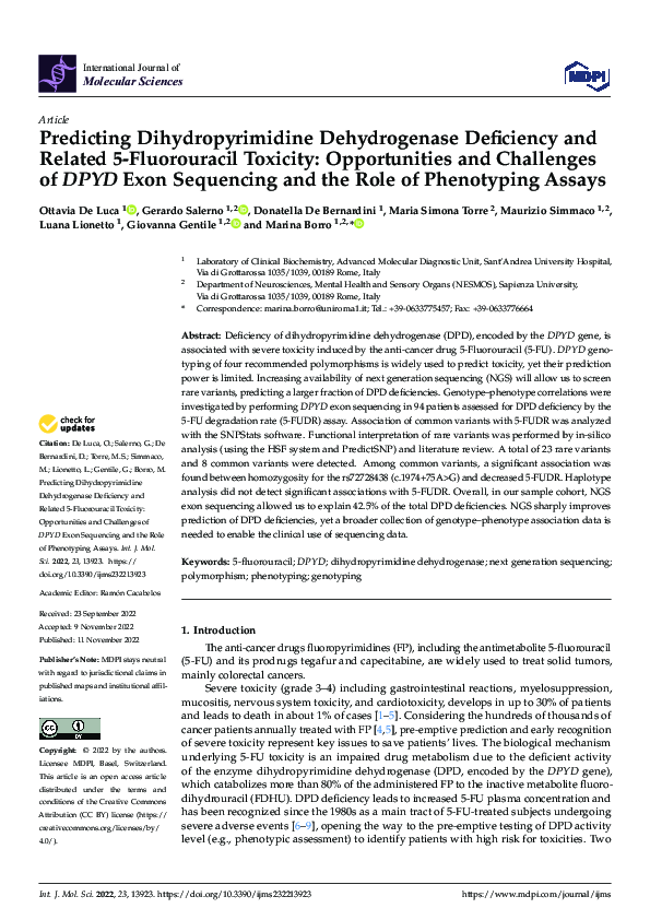 (PDF) DPD Deficiency and 5-FU Toxicity Prediction