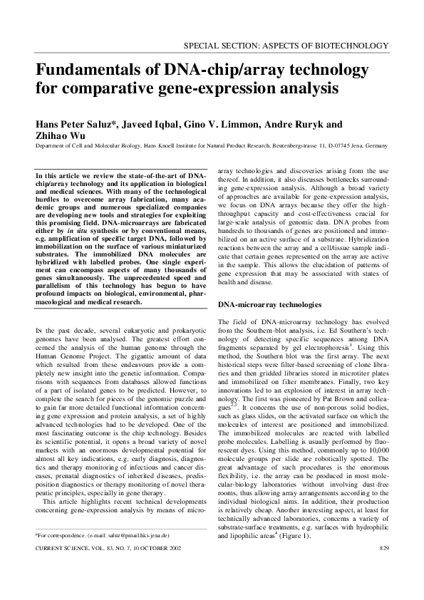 (PDF) Fundamentals of DNA-chip/array technology for comparative gene-expression analysis