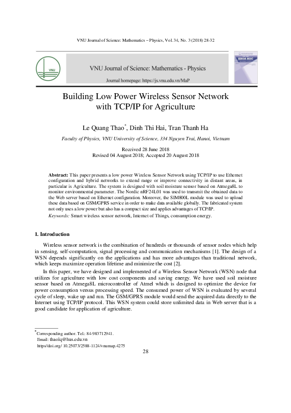 (PDF) The Building low power wireless sensor network with TCP/IP for agriculture
