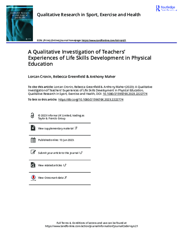 (PDF) A Qualitative Investigation of Teachers' Experiences of Life Skills Development in ...