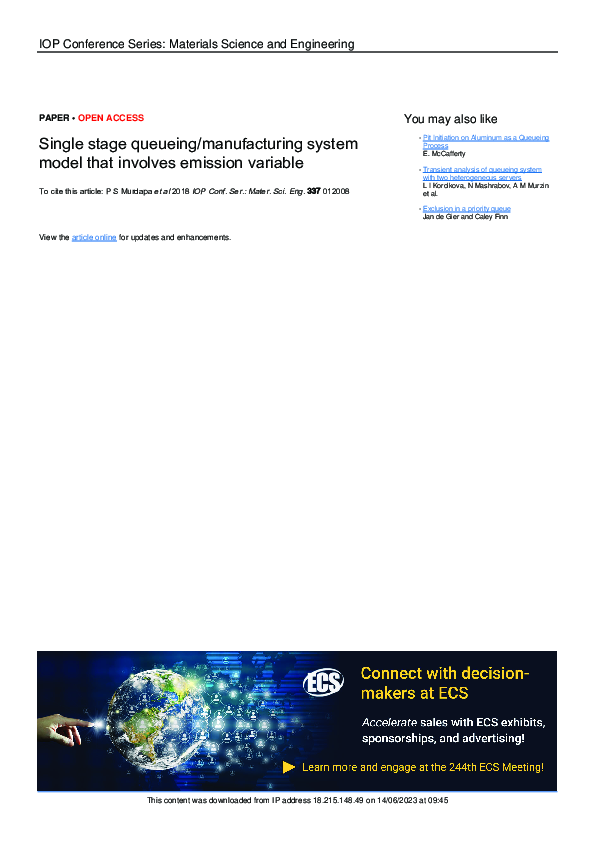(PDF) Single stage queueing/manufacturing system model that involves emission variable