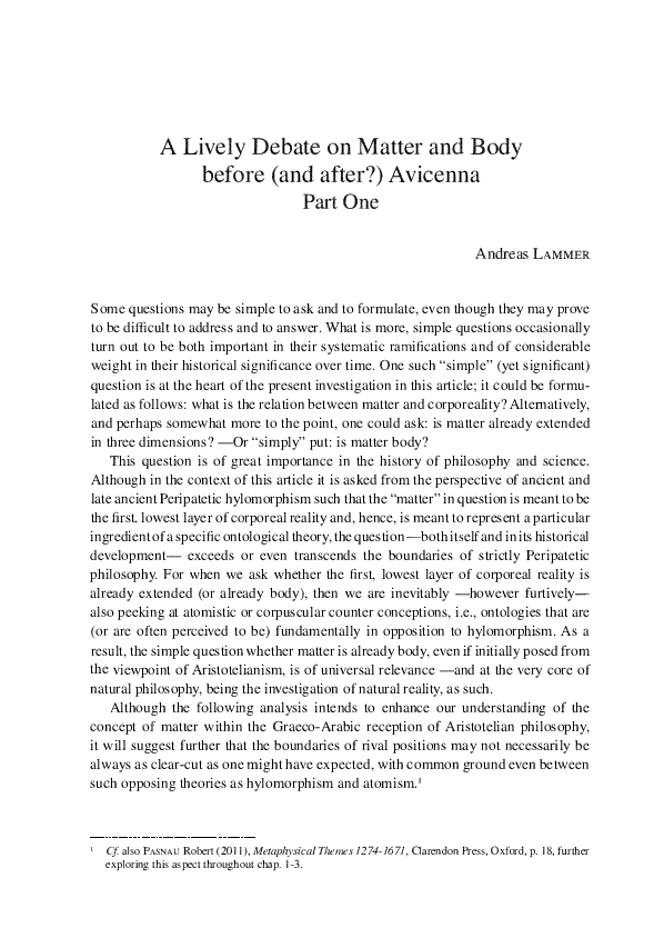 (PDF) A Lively Debate on Matter and Body before (and after?) Avicenna ...