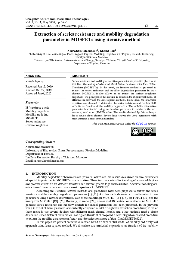 (PDF) Extraction of series resistance and mobility degradation parameter in MOSFETs using ...