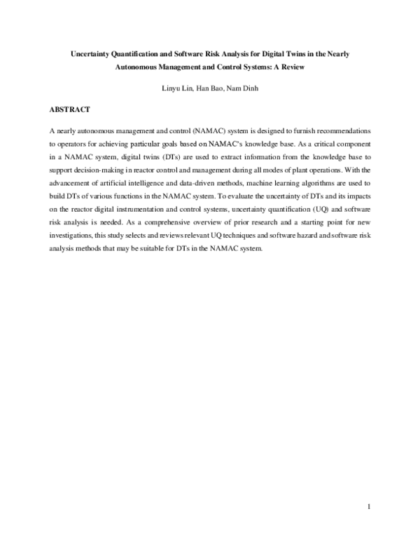 (PDF) Uncertainty quantification and software risk analysis for digital twins in the nearly ...
