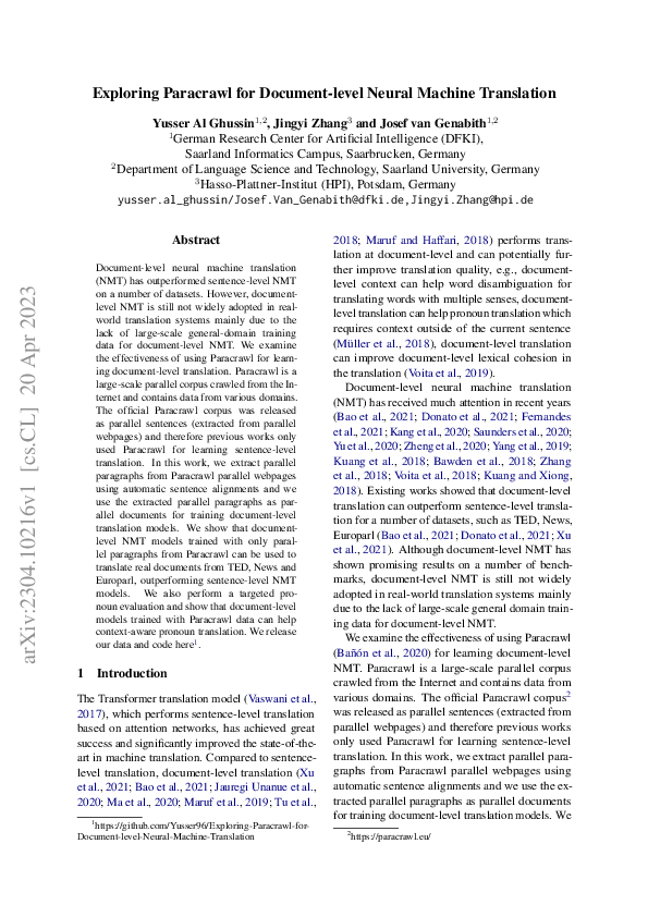 (PDF) Exploring Paracrawl for Document-level Neural Machine Translation