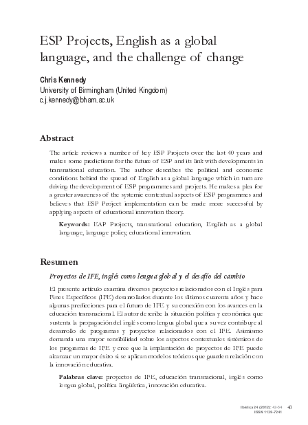 (PDF) ESP Projects, English as a global language, and the challenge of ...