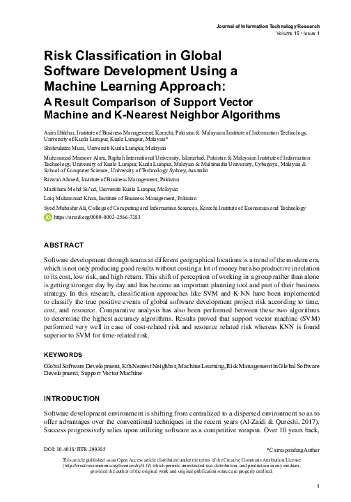 (PDF) Risk Classification in Global Software Development Using a Machine Learning Approach