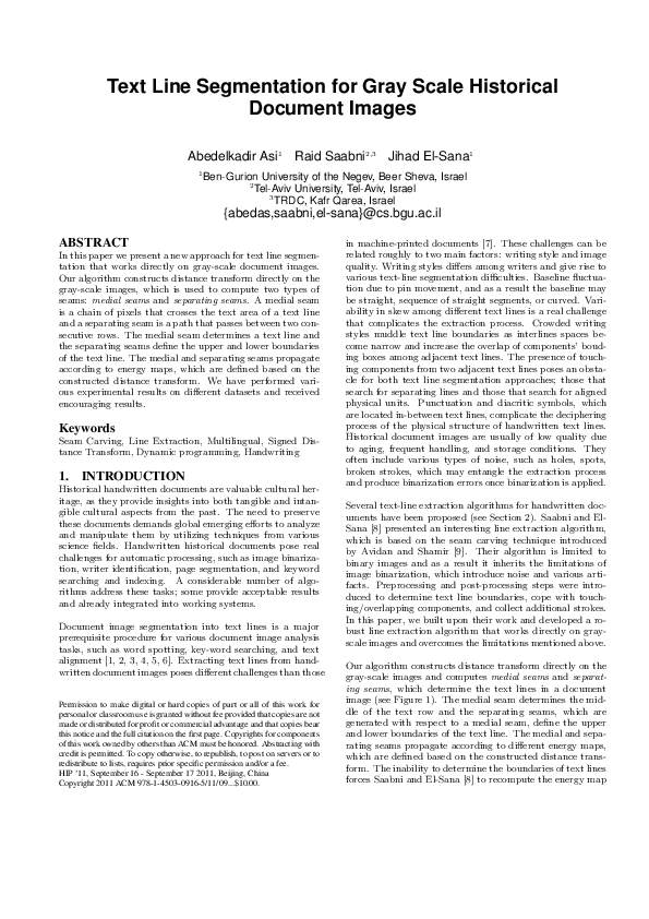 (PDF) Text line segmentation for gray scale historical document images | Jihad El-Sana ...