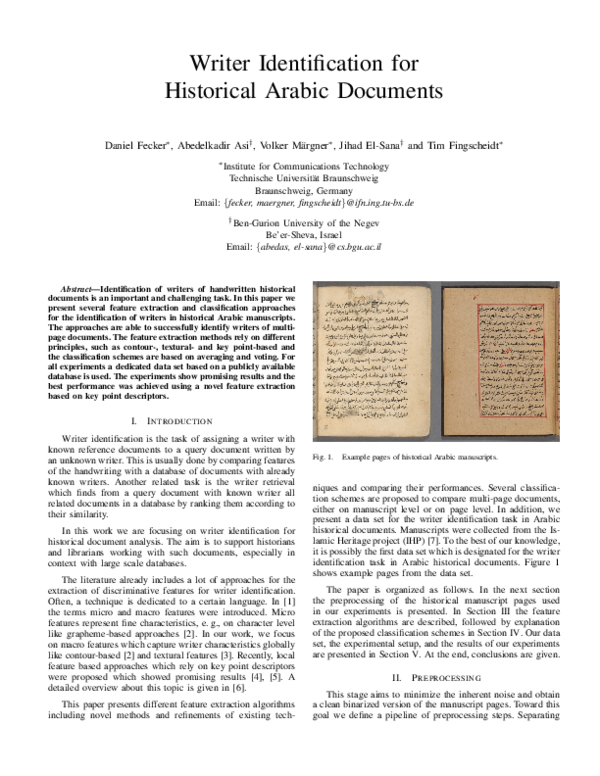 Pdf Writer Identification For Historical Arabic Documents