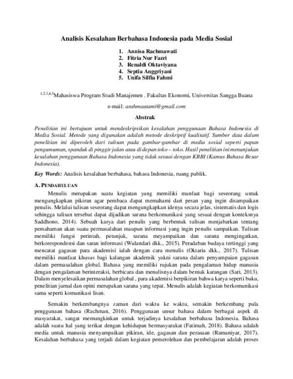 (PDF) Analisis Kesalahan Berbahasa Indonesia pada Media Sosial