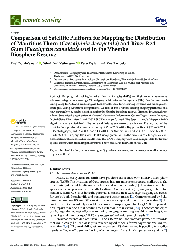 (PDF) Comparison of Satellite Platform for Mapping the Distribution of ...