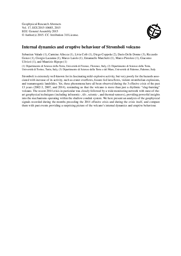 (PDF) Internal dynamics and eruptive behaviour of Stromboli volcano