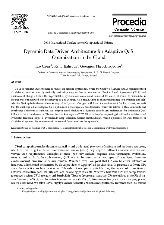 Pdf Dynamic Qos Optimization Architecture For Cloud Based Dddas