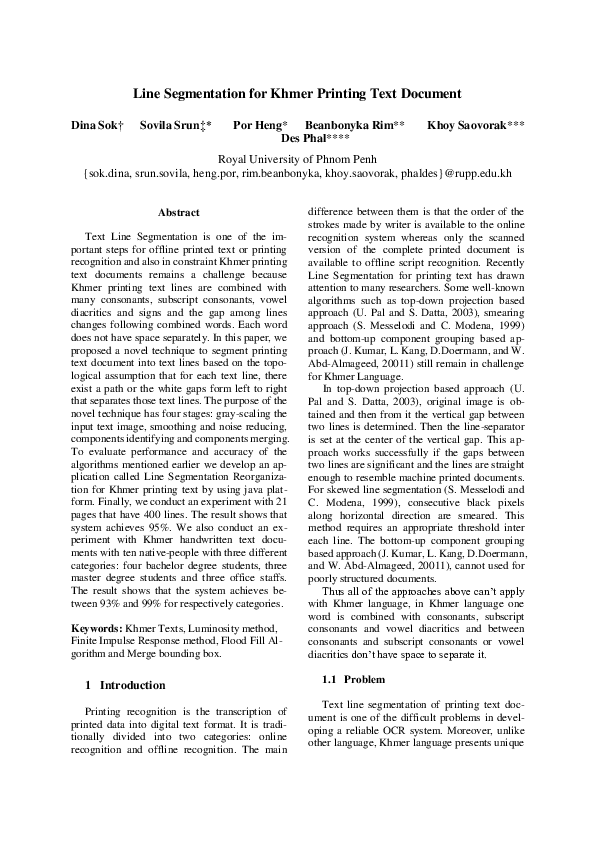 (PDF) Line Segmentation for Khmer Printing Text Document