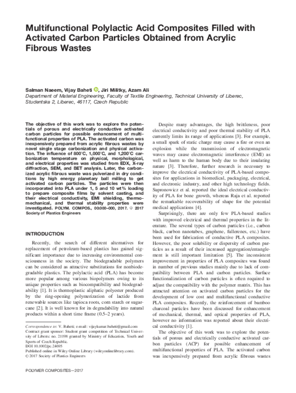 (PDF) Multifunctional polylactic acid composites filled with activated ...