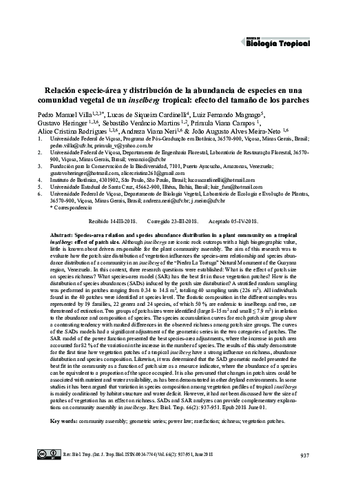 (PDF) Relación especie-área y distribución de la abundancia de especies ...