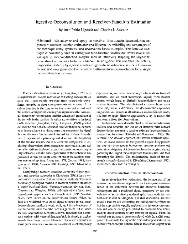 Pdf Iterative Deconvolution And Receiver Function Estimation