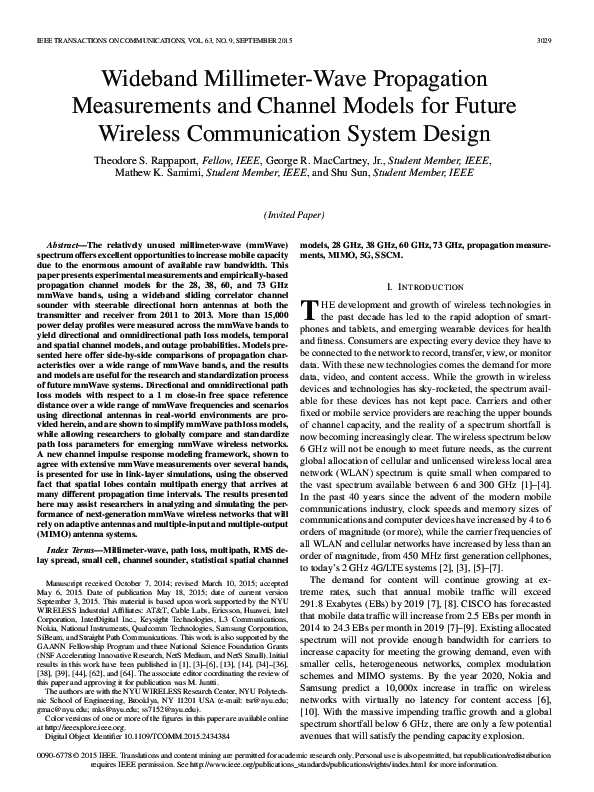 (PDF) Wideband Millimeter-Wave Propagation Measurements and Channel Models for Future Wireless ...
