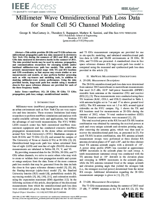 (PDF) Millimeter-Wave Omnidirectional Path Loss Data for Small Cell 5G ...