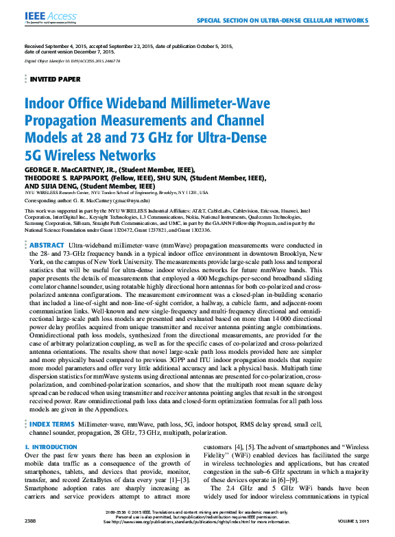 (PDF) Indoor Office Wideband Millimeter-Wave Propagation Measurements ...