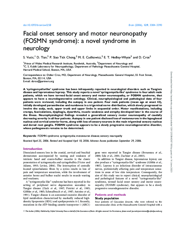 (PDF) Facial onset sensory and motor neuronopathy (FOSMN syndrome): a ...
