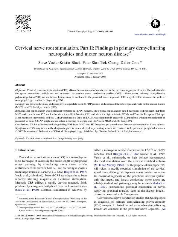 (PDF) Cervical nerve root stimulation. Part II: Findings in primary ...