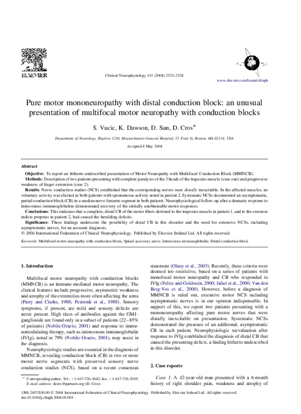 Pdf Pure Motor Mononeuropathy With Distal Conduction Block An Unusual Presentation Of