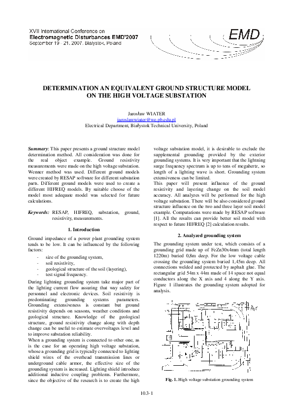 (PDF) An Equivalent Ground Structure Model on the High Voltage Substation