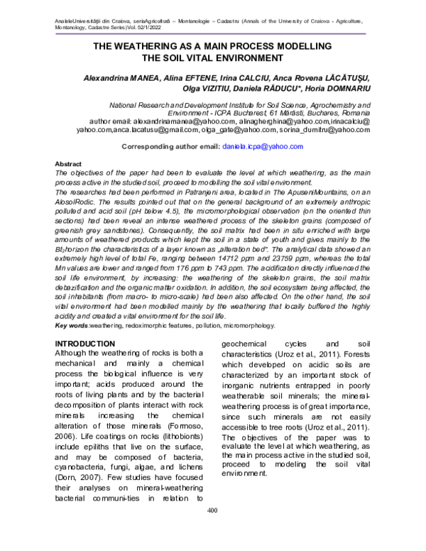 (PDF) The Weathering as a Main Process Modelling the Soil Vital Environment