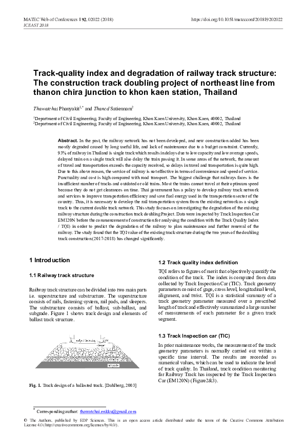 (PDF) Track-quality index and degradation of railway track structure ...