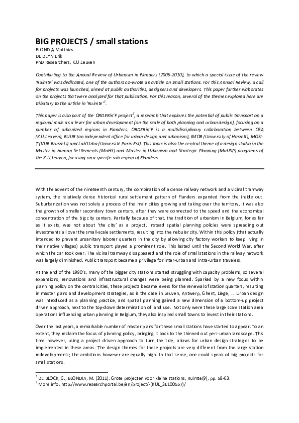 (PDF) BIG PROJECTS / small stations