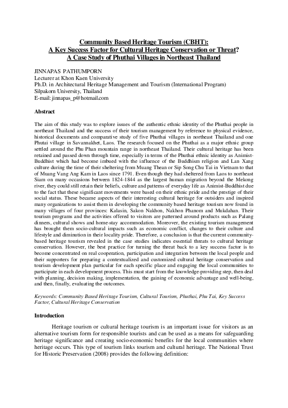 (PDF) Community Based Heritage Tourism (CBHT): A Key Success Factor of ...